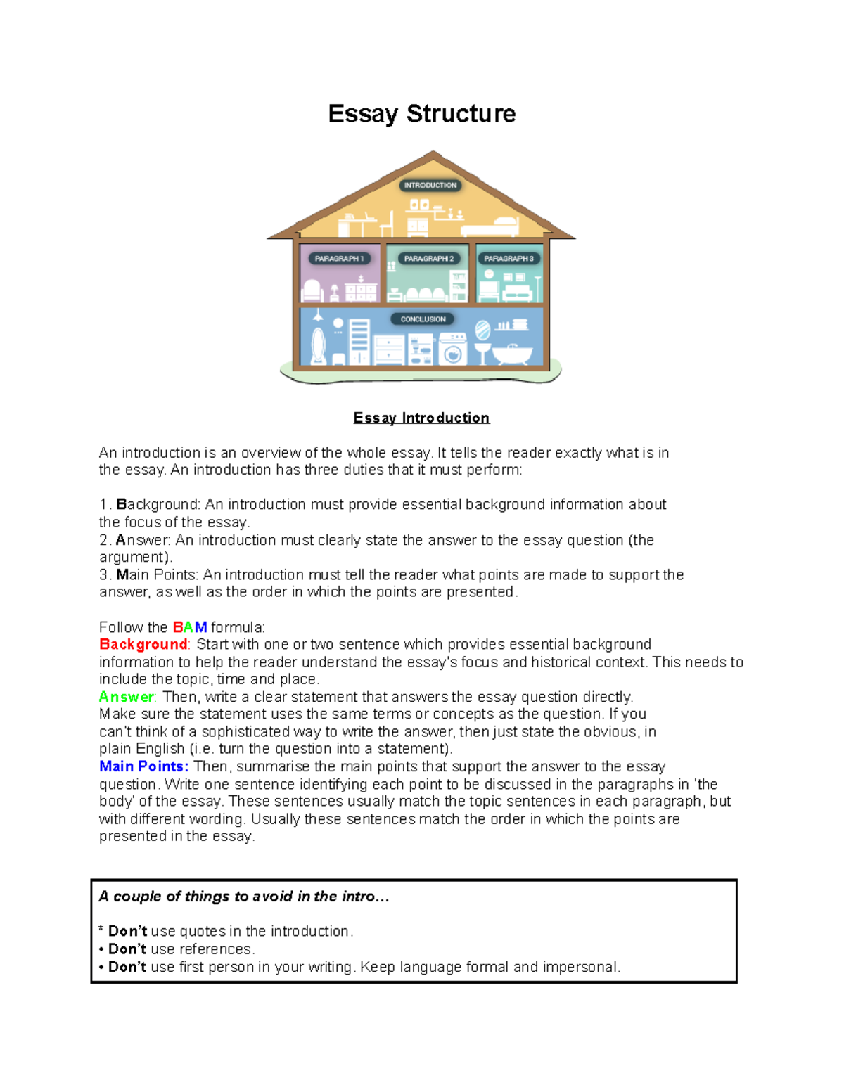 Teeel Essay Writing Scaffold - Essay Structure Essay Introduction An ...
