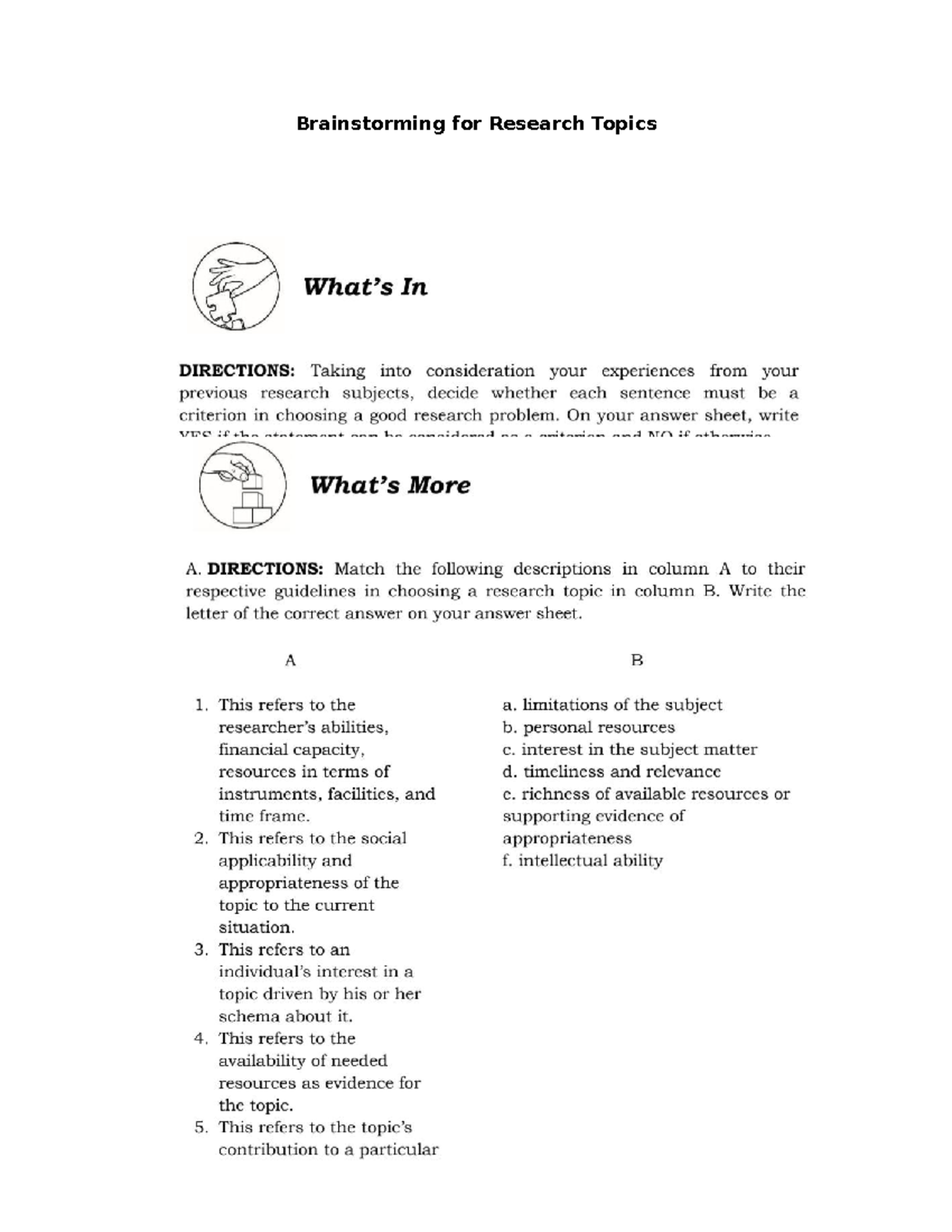 Brainstorming for Research Topics - On your answer sheet, write More A ...