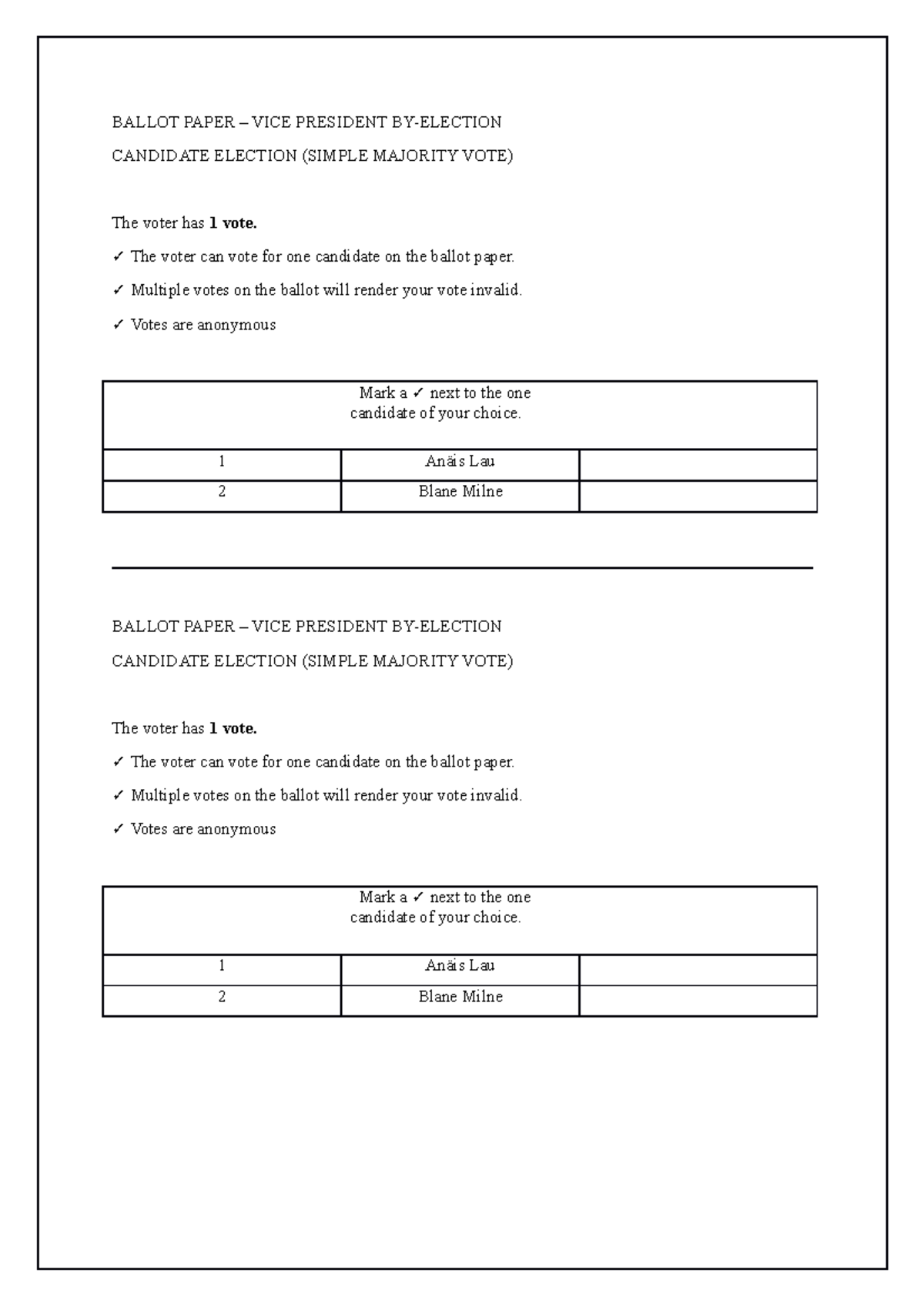 By-election Ballot - A overview - BALLOT PAPER – VICE PRESIDENT BY ...