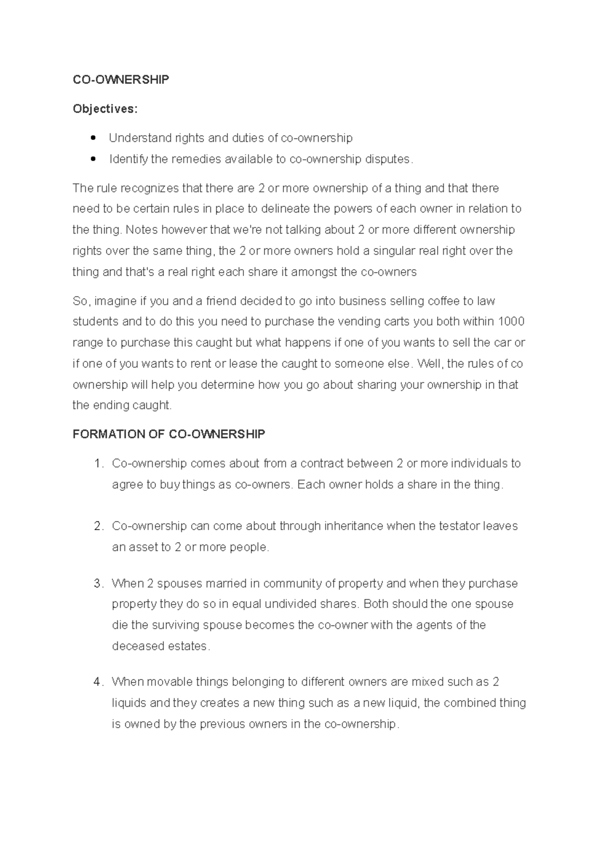 1-2 CO- Ownership - Lecture notes 1-2 - CO-OWNERSHIP Objectives ...