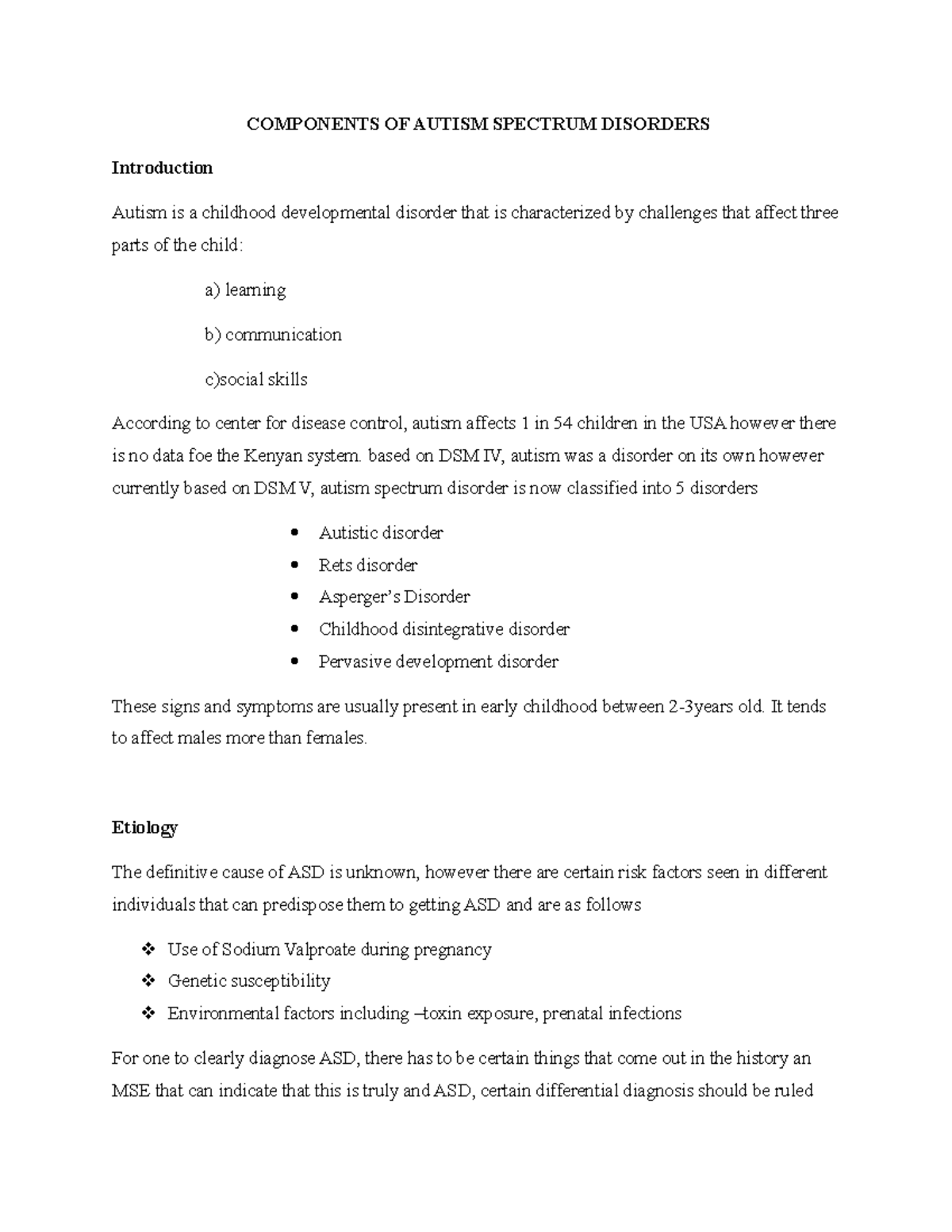 Autism Spectrum Disorders kirui - COMPONENTS OF AUTISM SPECTRUM ...