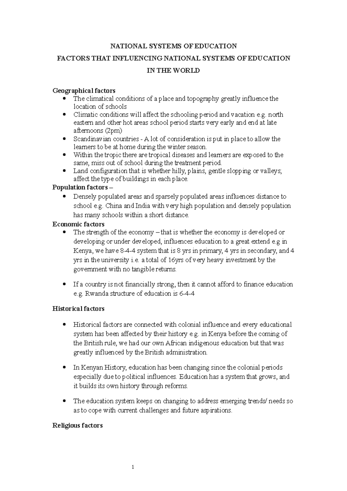National Systems OF Education - NATIONAL SYSTEMS OF EDUCATION FACTORS ...