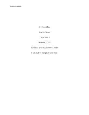Strategic memo - MBA 500 Project One Building Business Leaders ...