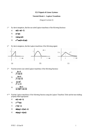 2010-2011 Tutorial 6 - Fourier Transforms - PYKC – 11 Feb 08 1 E2 Signals & Linear Systems - Studocu