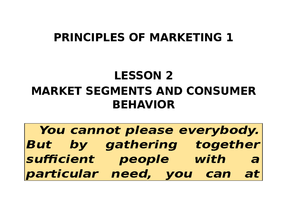 Module 2 - PRINCIPLES OF MARKETING 1 LESSON 2 MARKET SEGMENTS AND ...