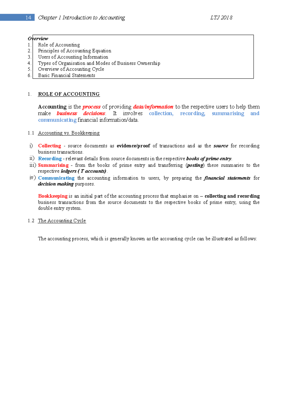 (L) Chapter 1 Introduction to Accounting - Overview Role of Accounting ...