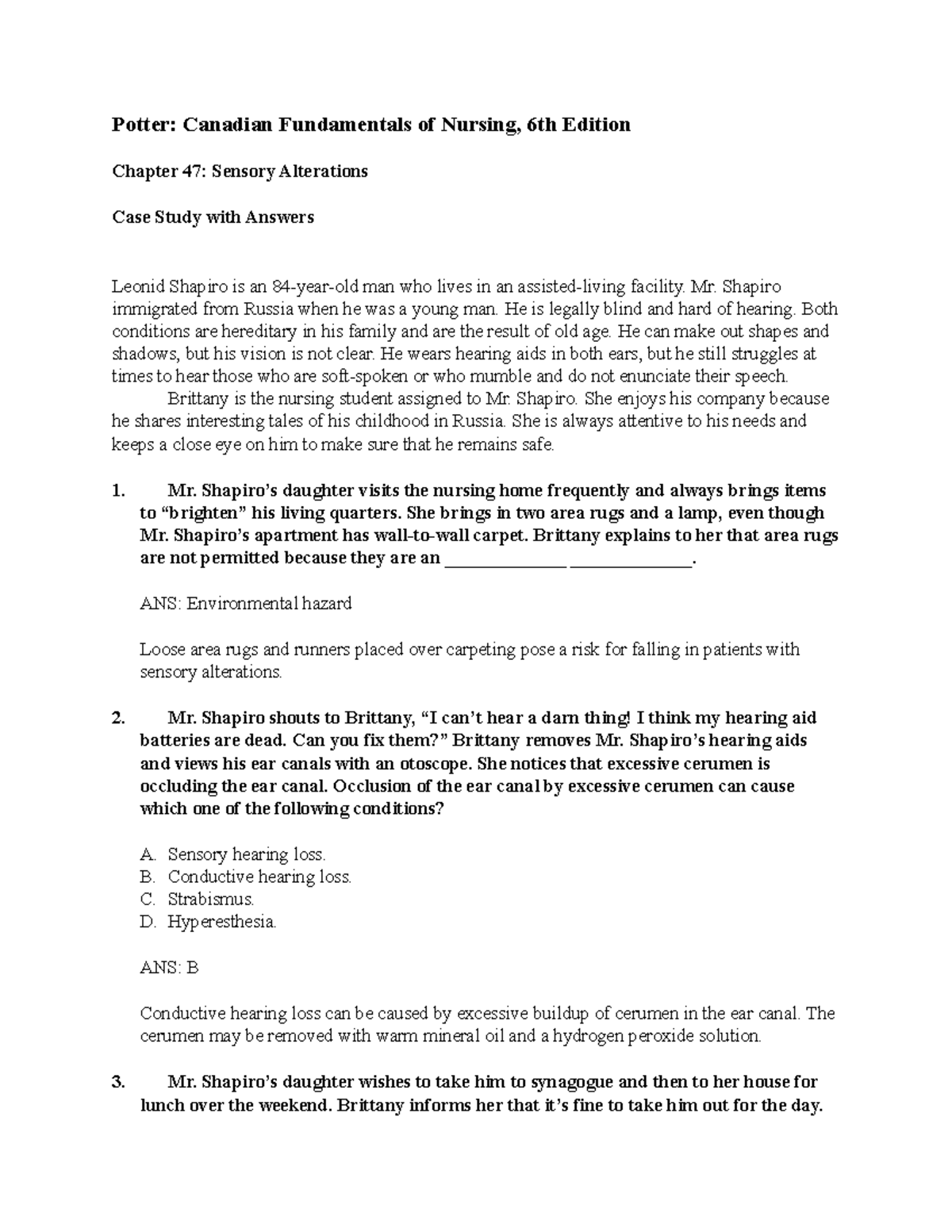 Chapter 47- Sensory Alterations - Potter: Canadian Fundamentals of ...