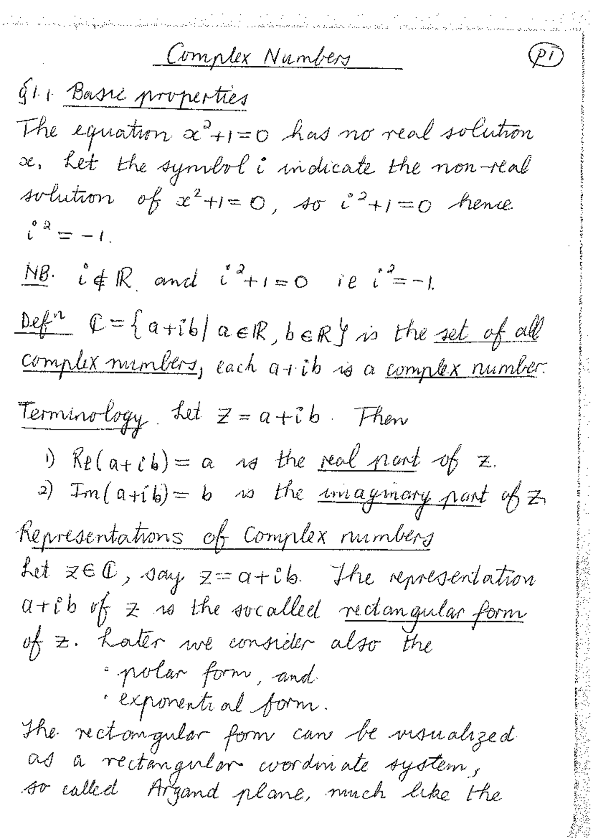 Handwritten Complex Numbers Lecture Notes (a) - Complex Numbers PI 61 ...