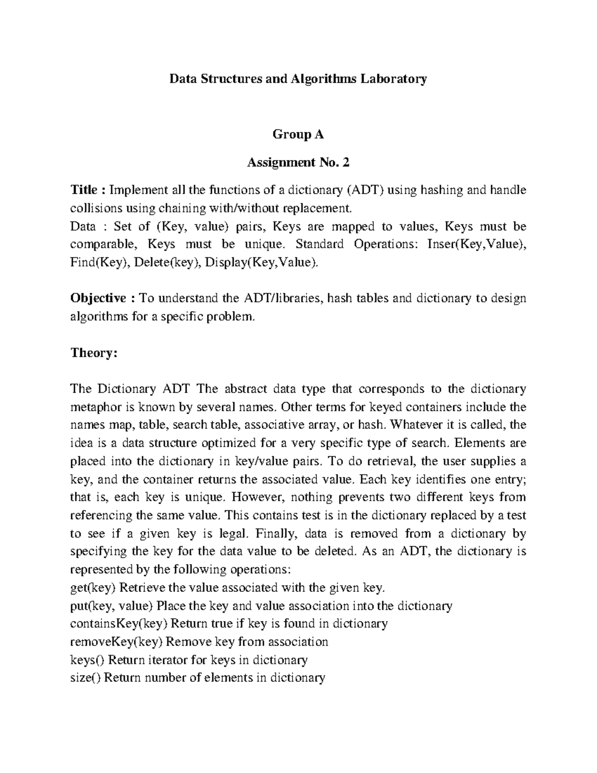 Group A Assignment 2-writeup - Data Structures and Algorithms Laboratory Group A Assignment No ...