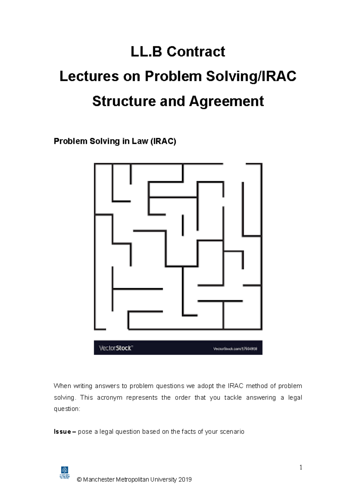 Agreement Lecture 2122 handout - LL Contract Lectures on Problem Solving/IRAC Structure and ...