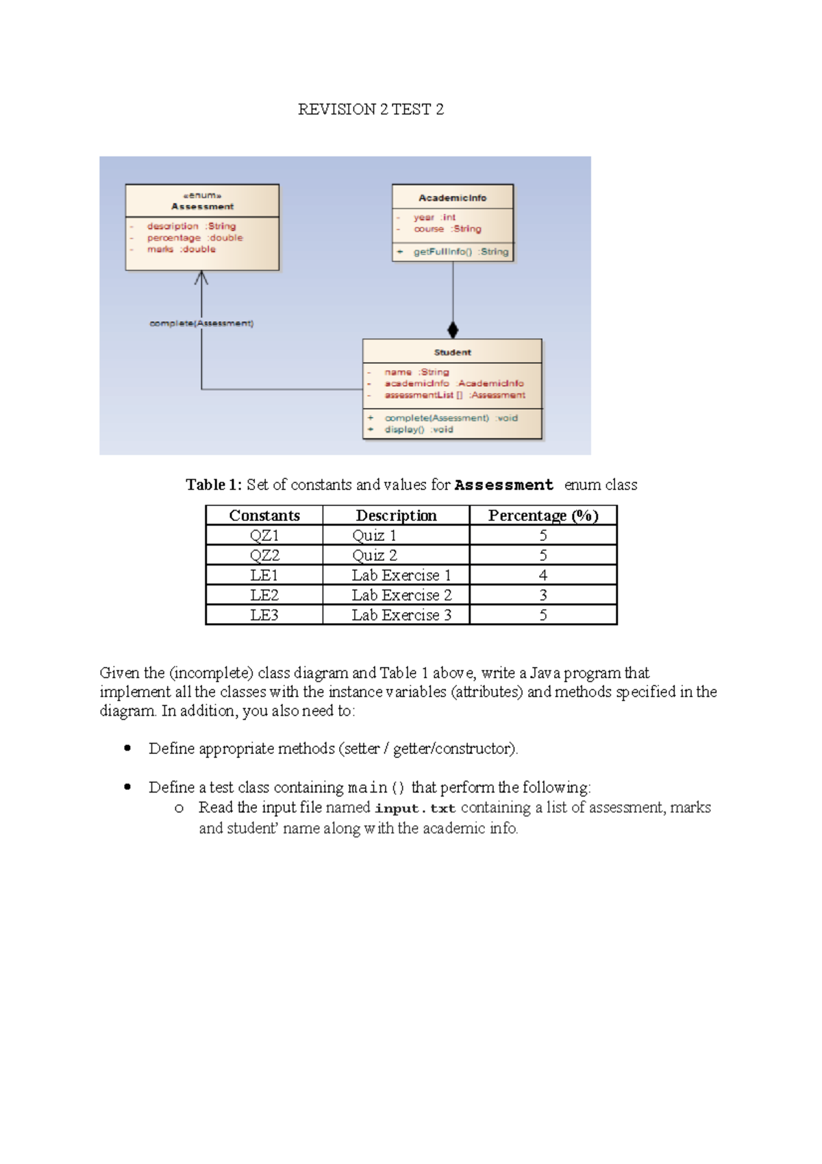 Revision 2 Test 2 - REVISION 2 TEST 2 Table 1: Set of constants and ...