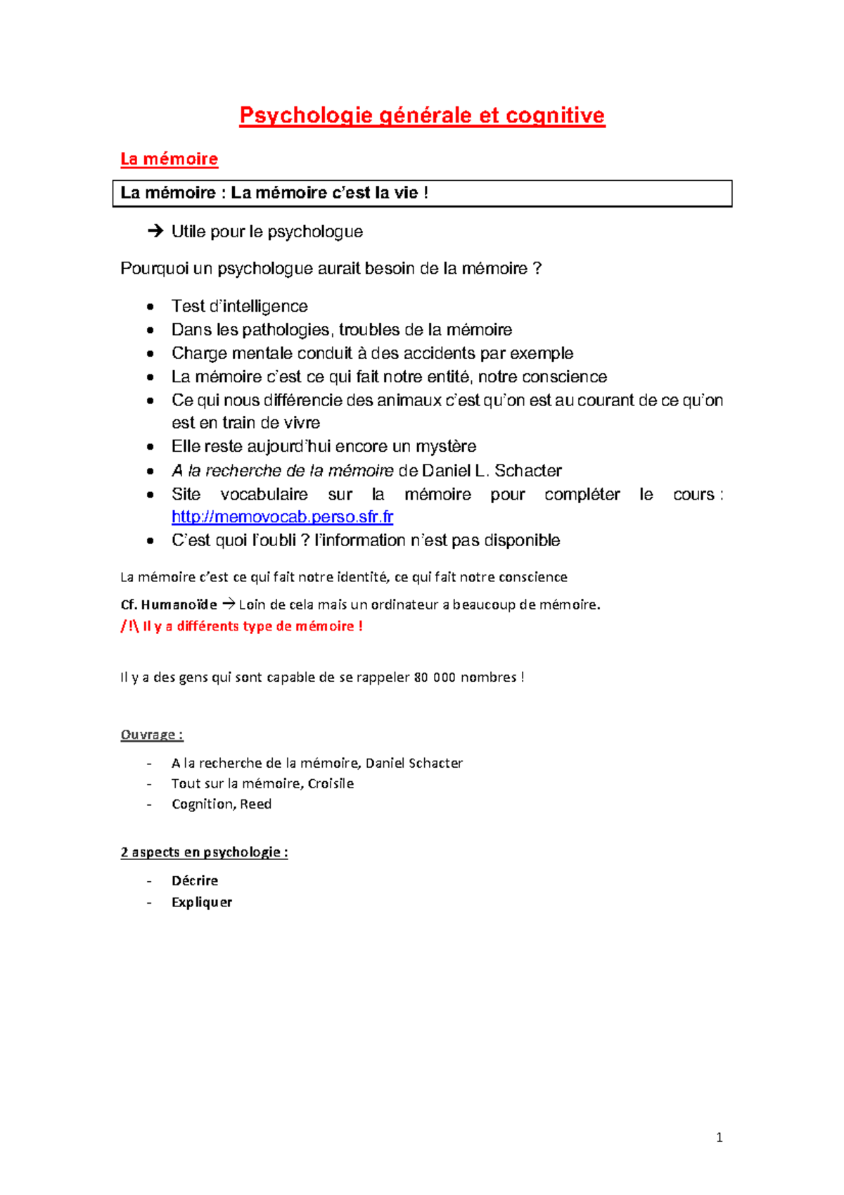 Psychologie générale et cognitive - Warning: TT: undefined function: 32 Warning: TT: more - Studocu