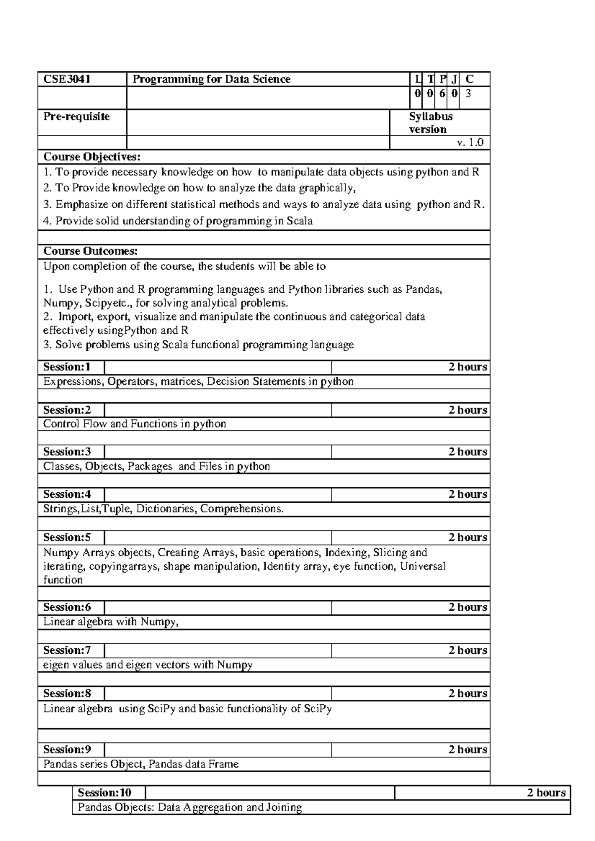 CSE3041 Syllabus - CSE3041 Programming for Data Science L T P J C 0 0 6 ...