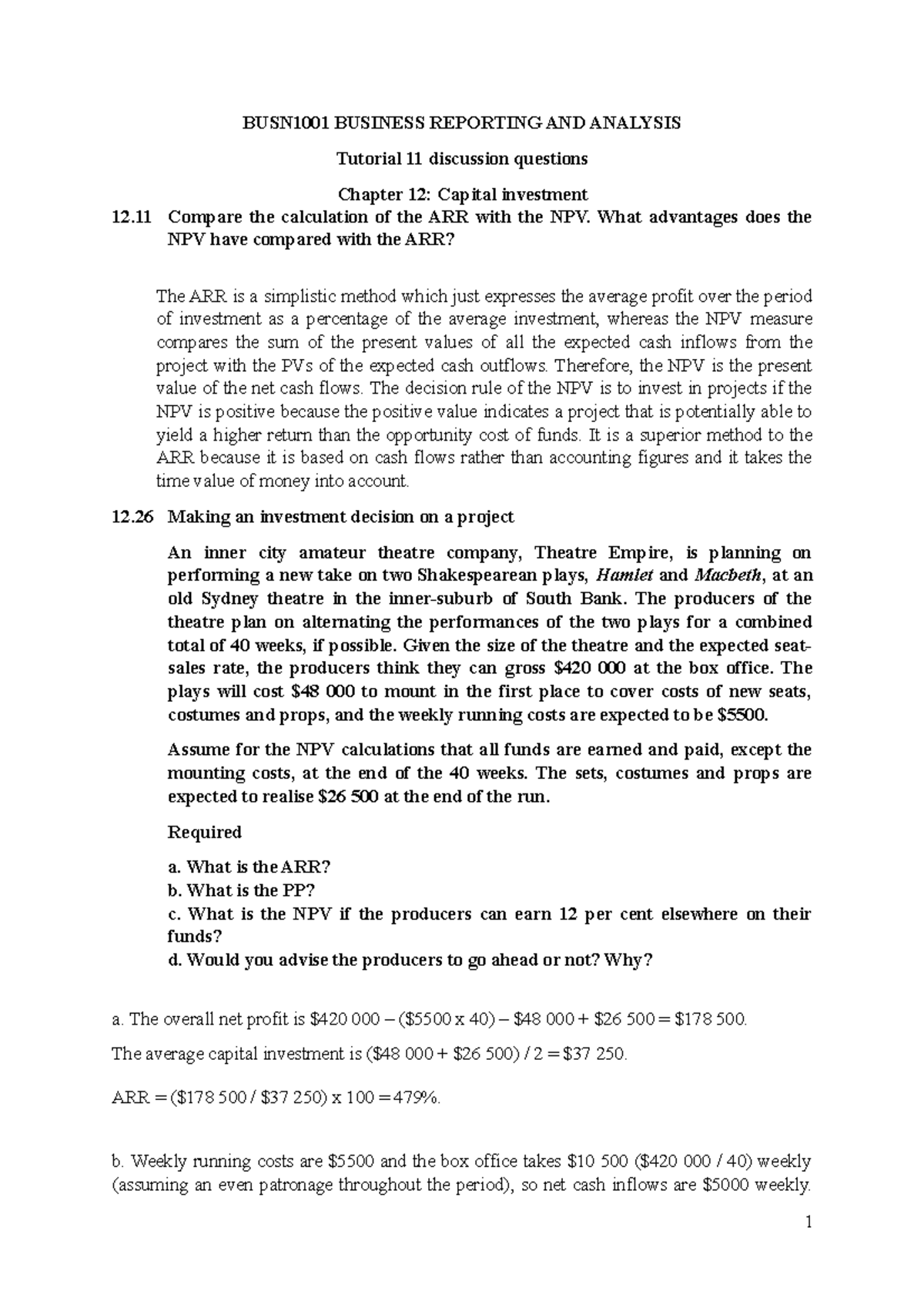 Tutorial Discussion 11 - BUSN1001 BUSINESS REPORTING AND ANALYSIS ...