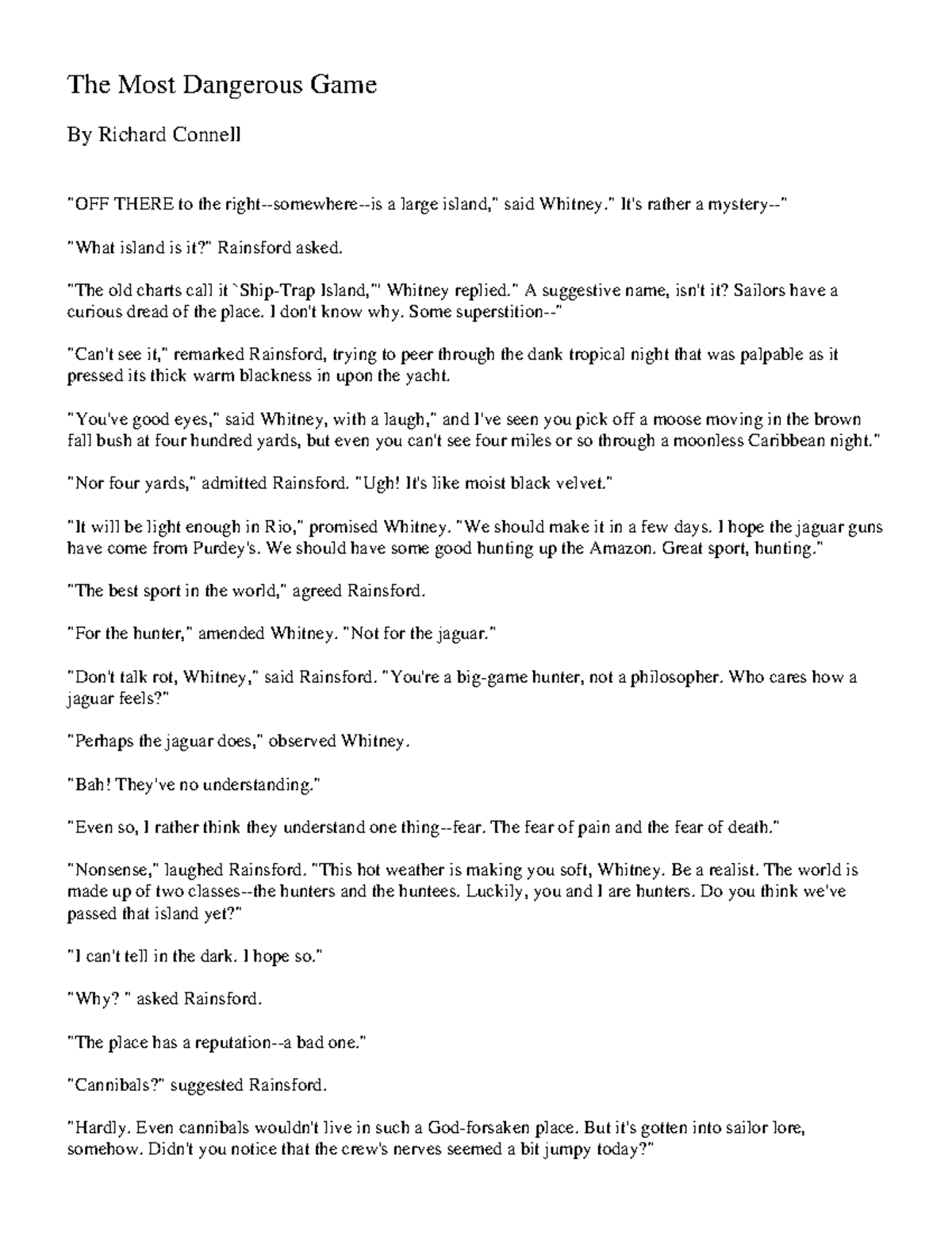 Dangerous game - Short Story, used in Grade 12 - The Most Dangerous ...