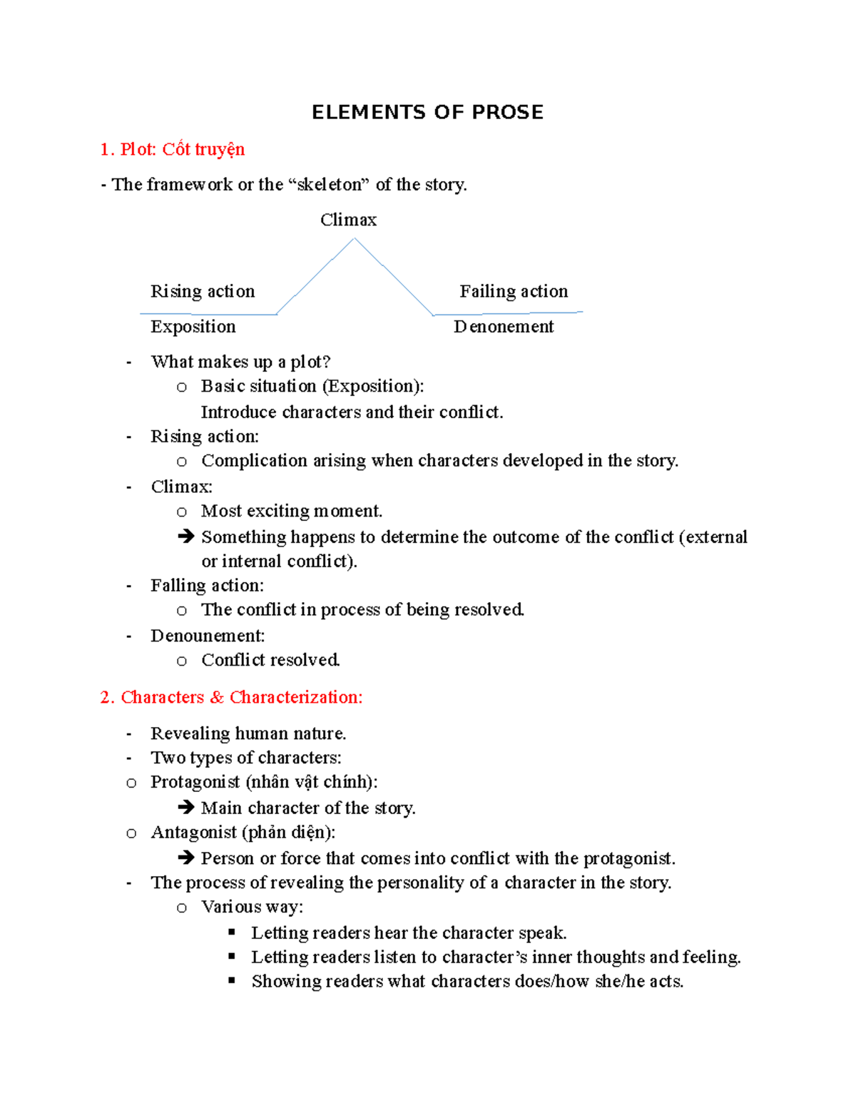 Elements OF Prose - Good - ELEMENTS OF PROSE Plot: Cốt truyện The ...