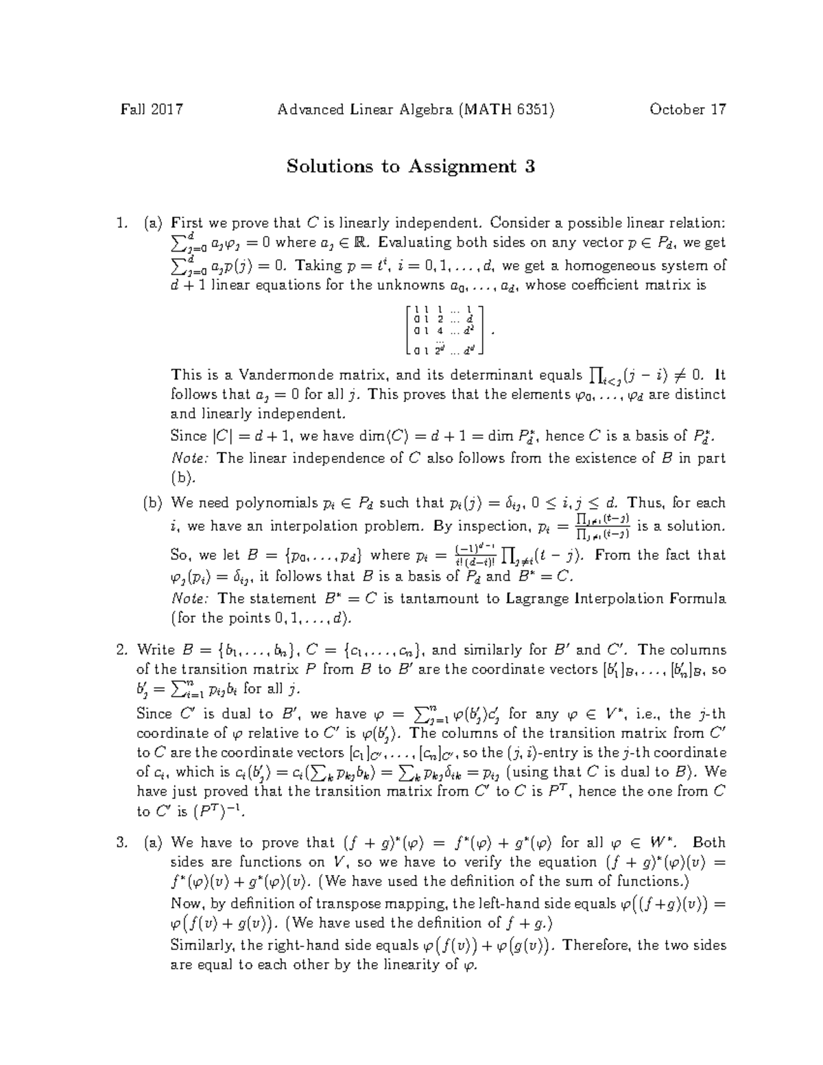 Solutions assignment 3 - due October 17, 2017 - Fall 2017 Advanced ...