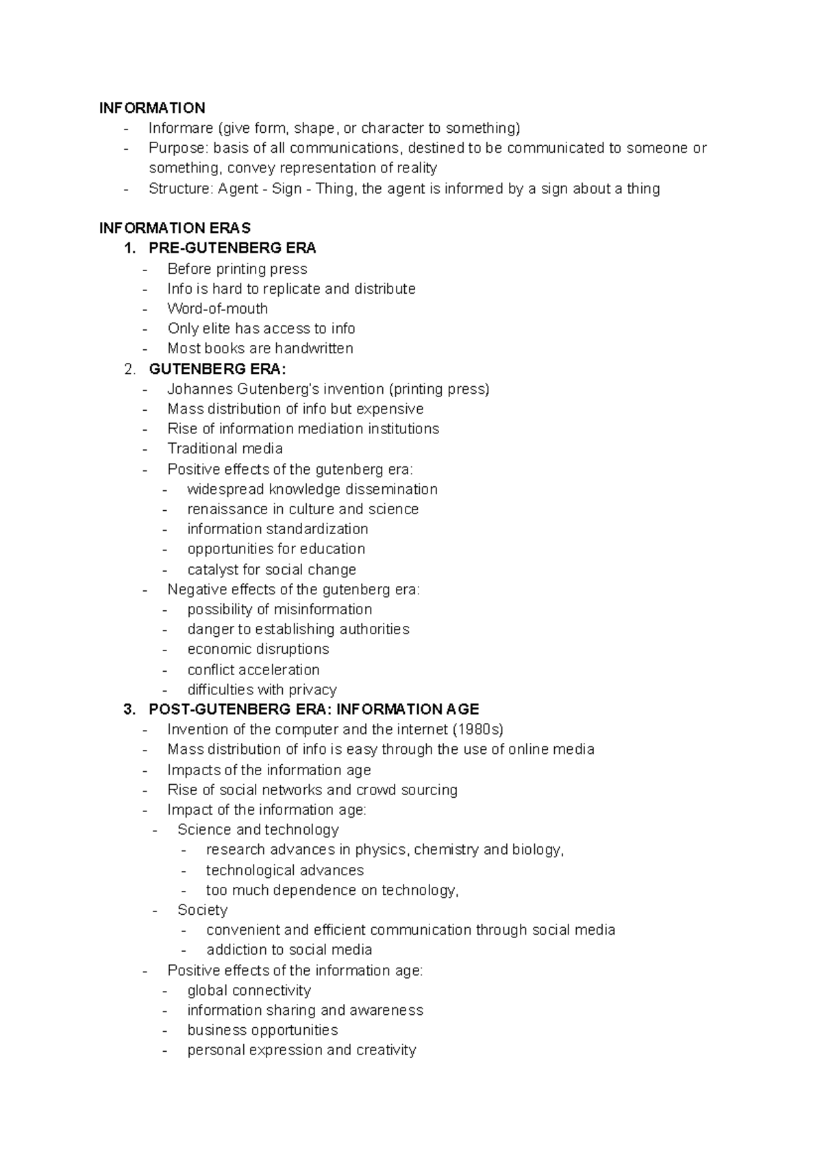 STS Information AGE - INFORMATION Informare (give form, shape, or ...