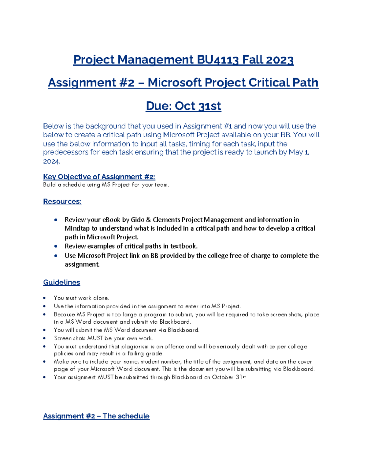 Project Managment BU4113 Business Case Outline for Assignment #2 ...