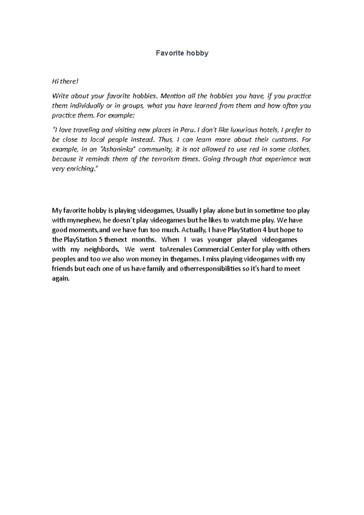 Hoja De Trabajo De Mis Cosas Favoritas