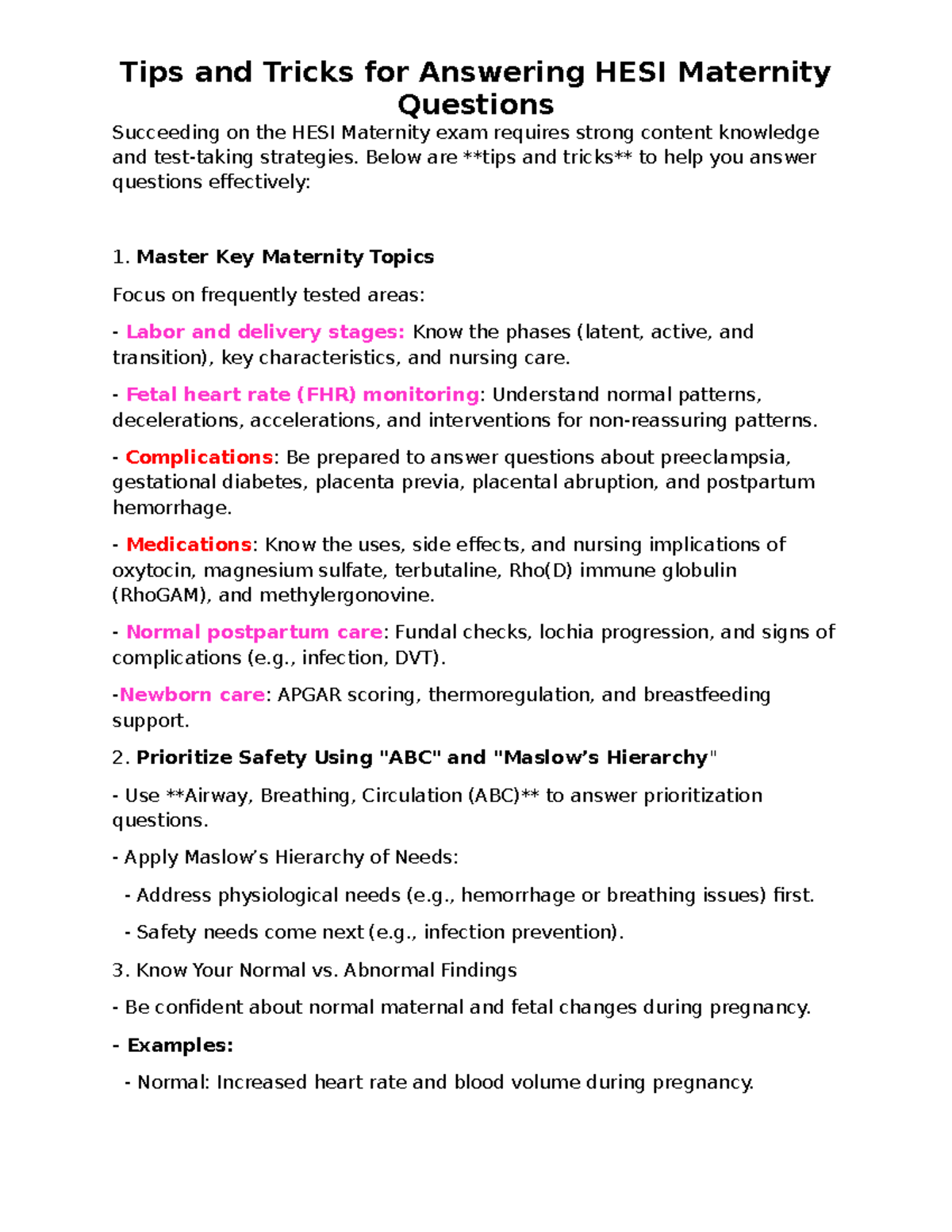 HESI Maternity TIPS - Questions Succeeding on the HESI Maternity exam ...