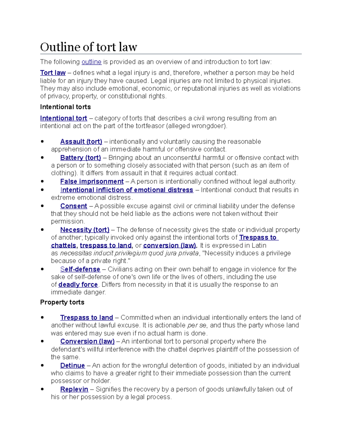 Outline of tort law - Legal injuries are not limited to physical ...