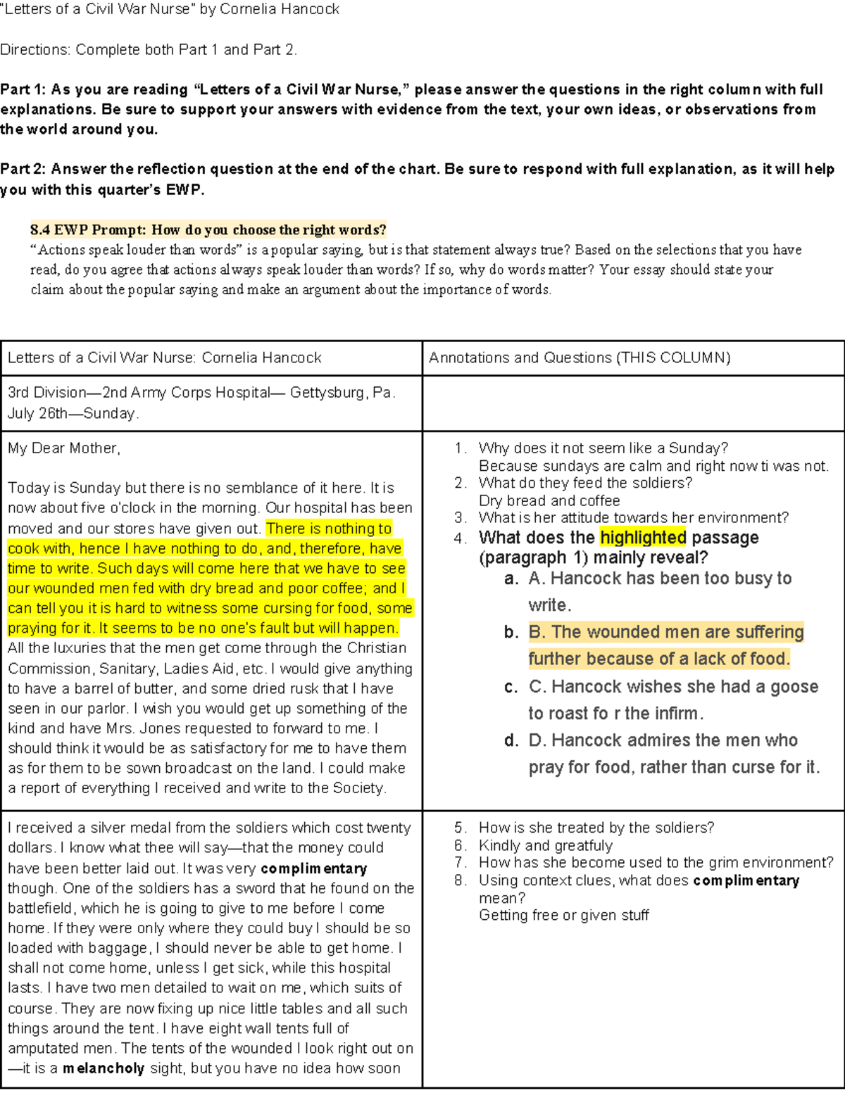 Assignment-Letters of a Civil War Nurse Cornelia Hancock - “Letters of ...