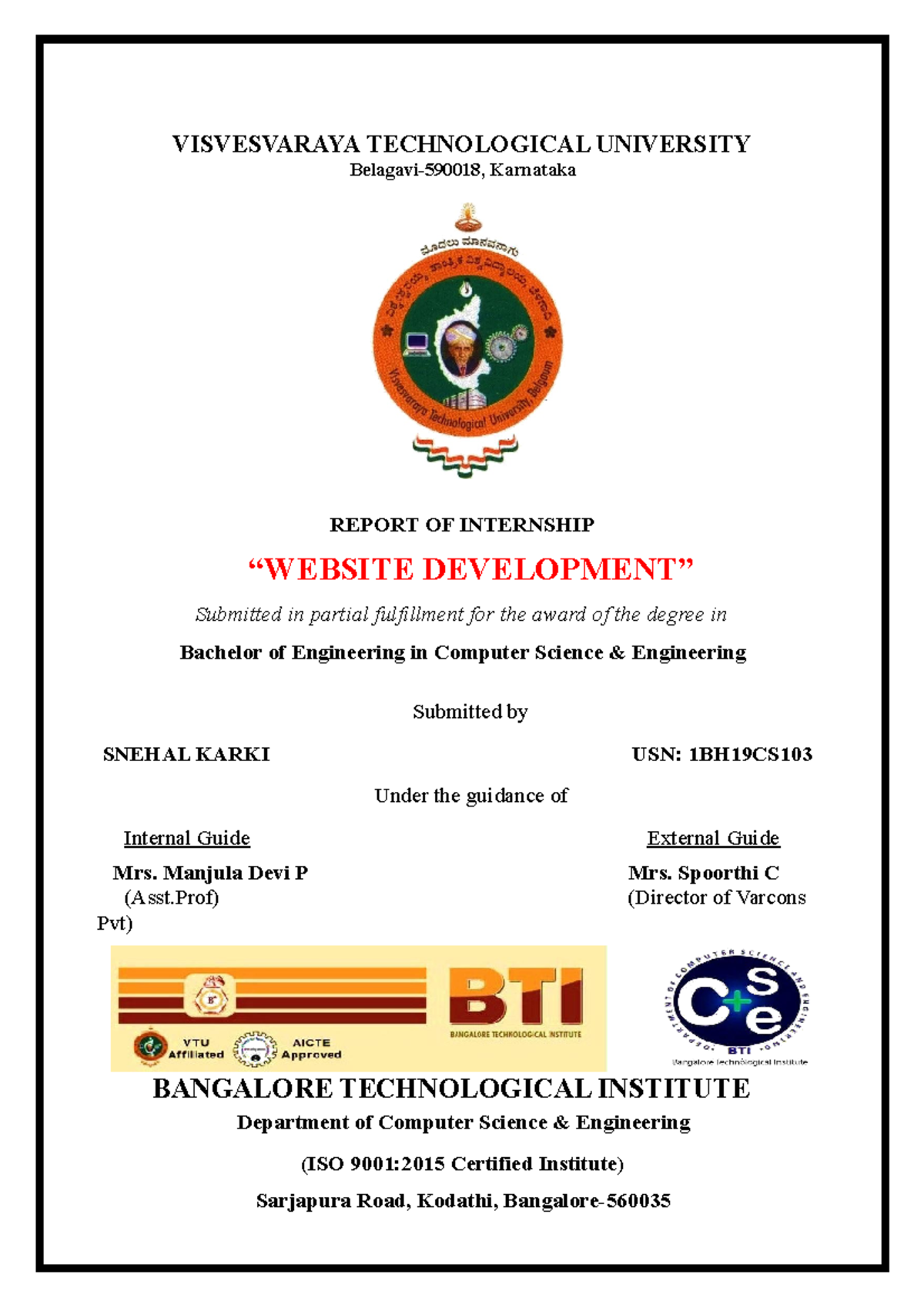 Internship project p1 - VISVESVARAYA TECHNOLOGICAL UNIVERSITY Belagavi ...