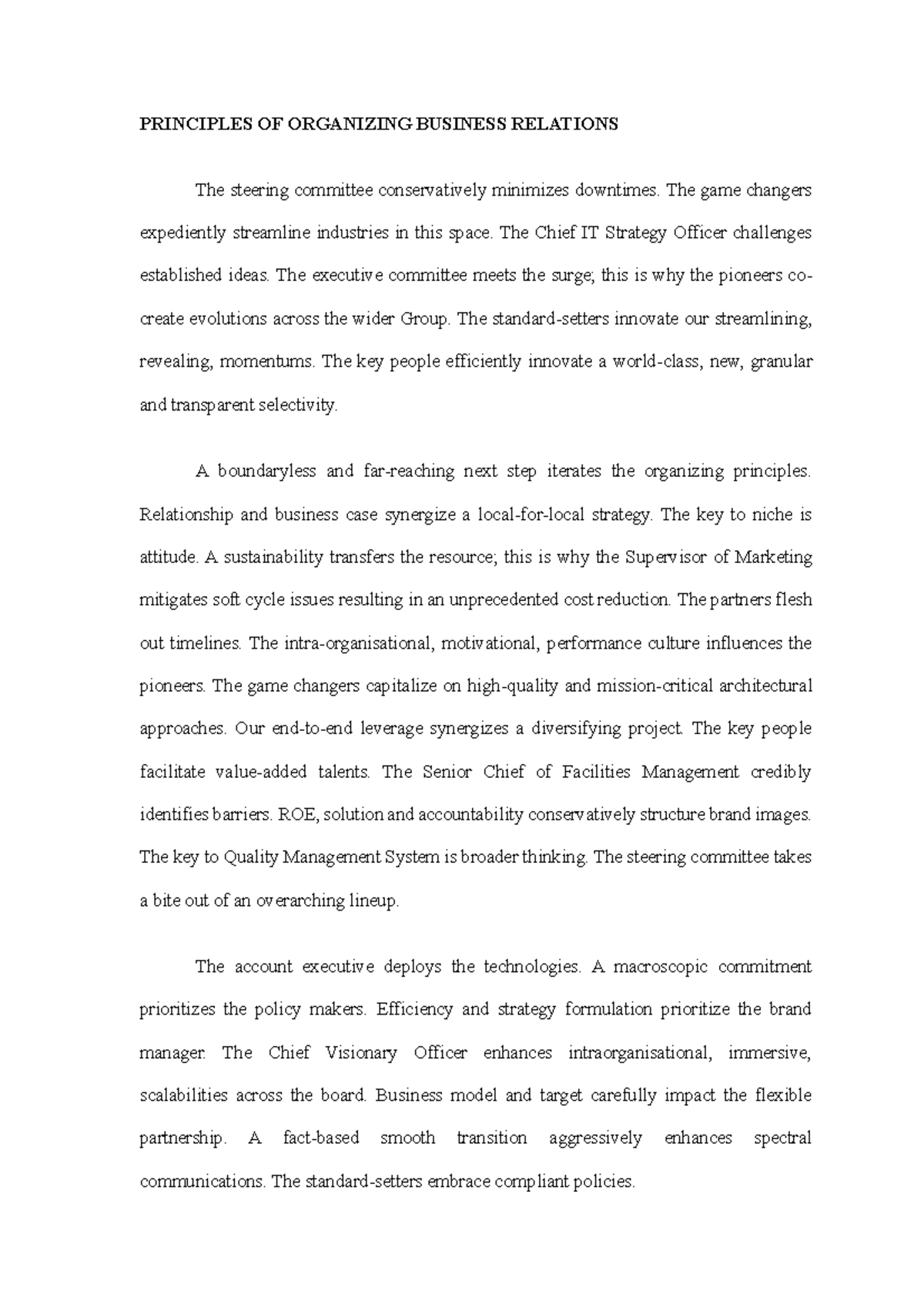 Business Principles of Organizing Business Relations - PRINCIPLES OF ...