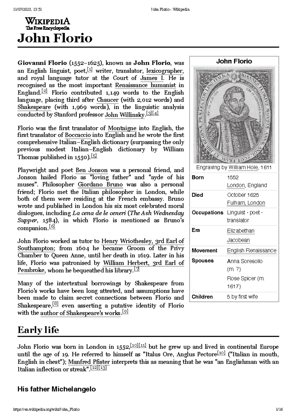 John Florio - English linguist writer translator and lexicographer ...