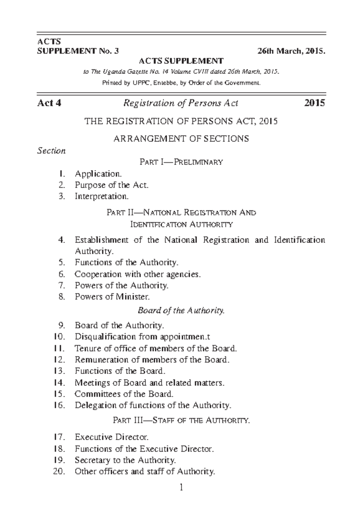 Registration of Person Act 2015 - ACTS SUPPLEMENT No. 3 26th March ...