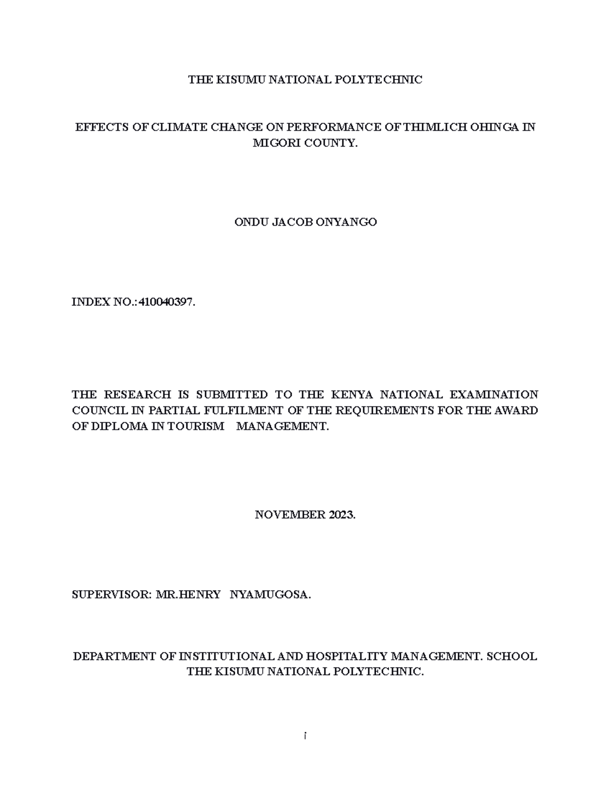 Jacob Onyango - IIIPOP;O - THE KISUMU NATIONAL POLYTECHNIC EFFECTS OF ...