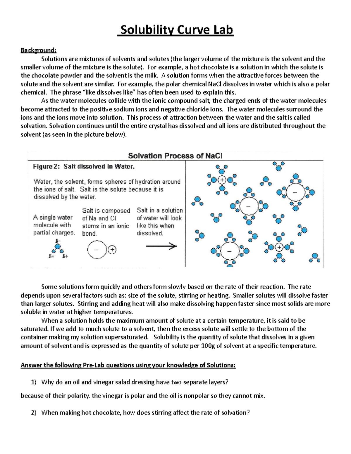Solubility Curve Activity - Solubility Curve Lab Background: Solutions ...