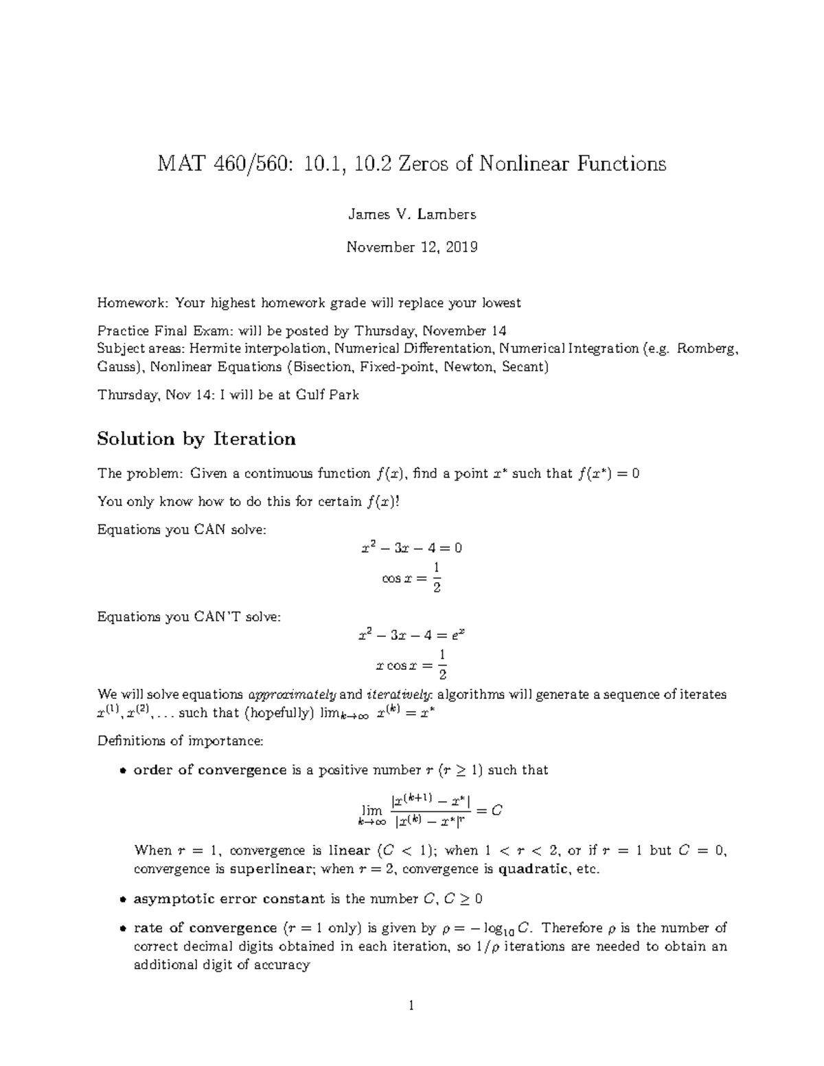 Notes 1112 - 10.1-2 - Roots of Nonlinear Functions - MAT 460/560: 10 ...