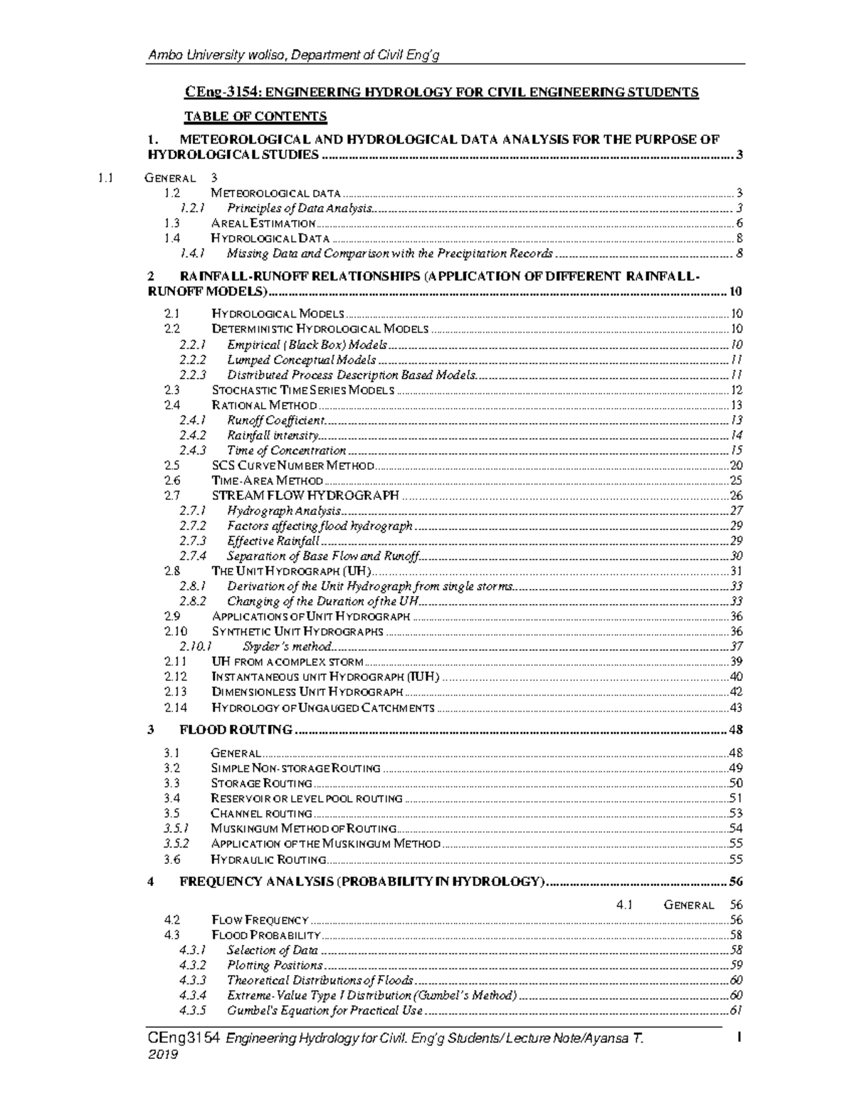 Engineering Hydrology Lecture Note - Ambo University woliso, Department ...