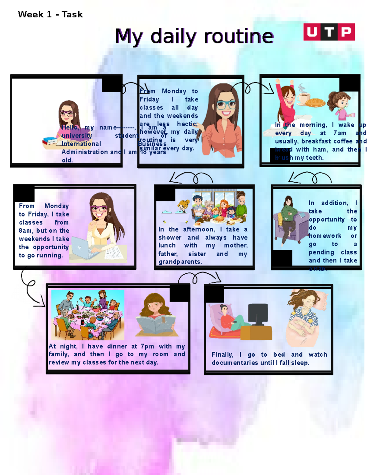 My daily routine - Tarea Semana nùmero 1 - Ingles III - UTP - Studocu