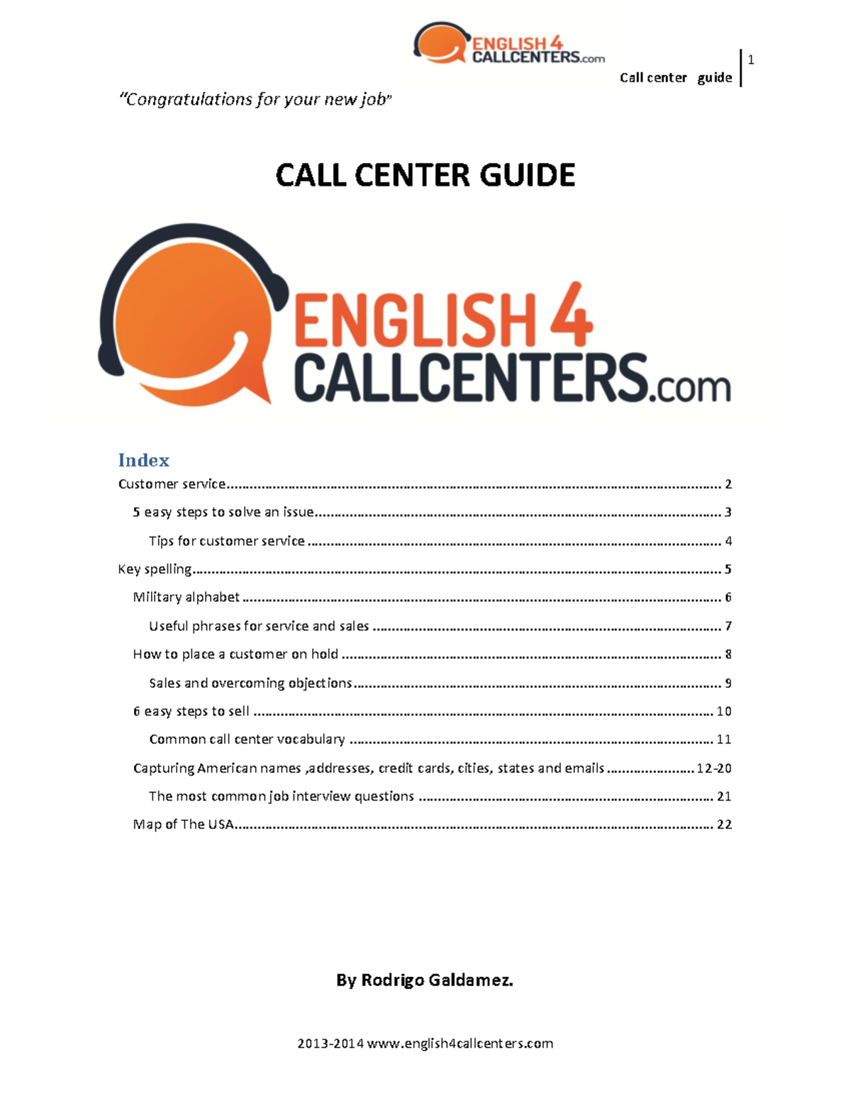 Call guide - Ingles aprendizaje - Call center guide “Congratulations ...