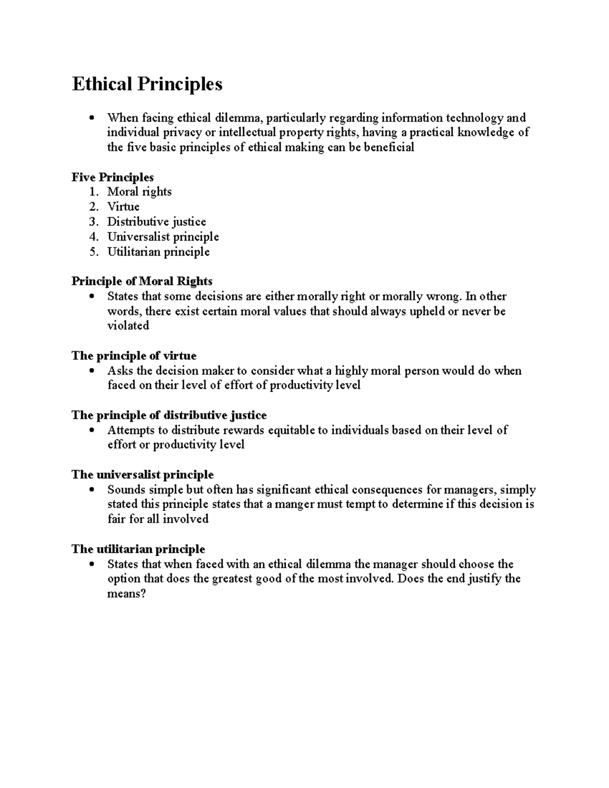 Ethical Principles - From second part of the semester - Ethical ...