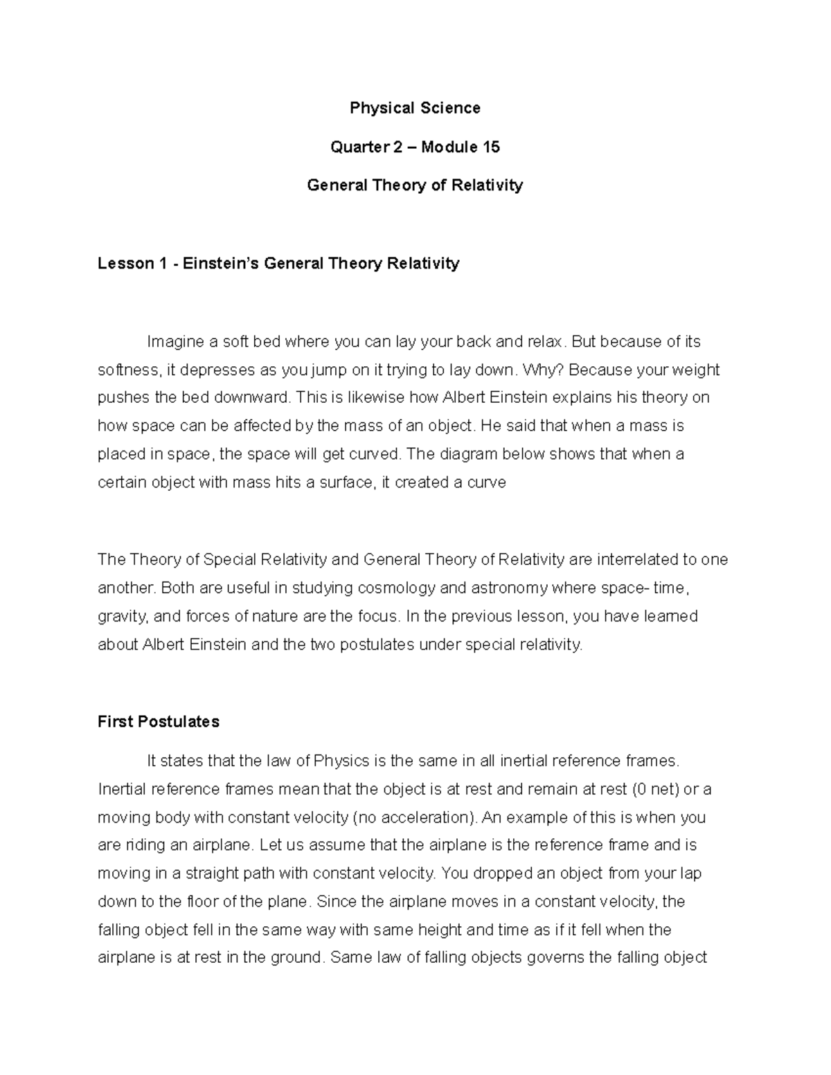 Physical Science - General Theory of Relativity - Physical Science ...