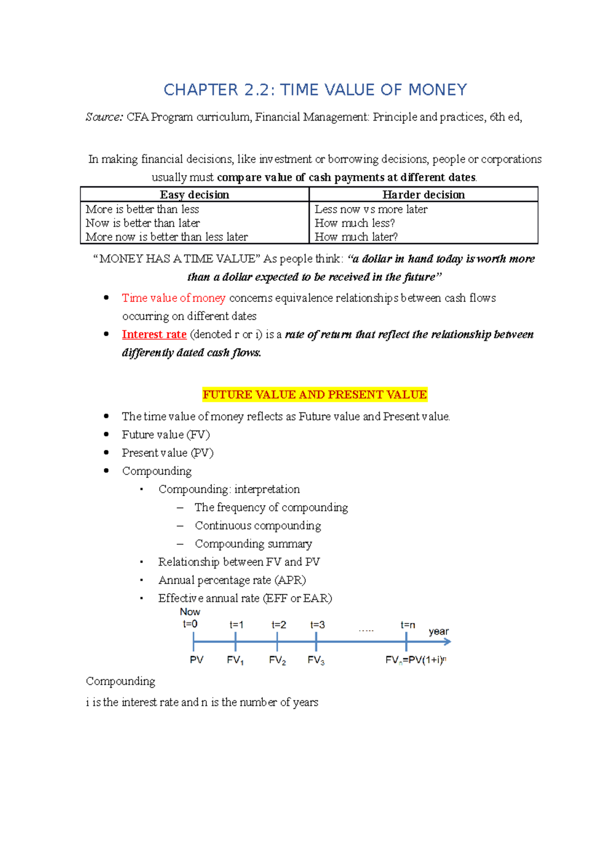 Principle of Finance cttttc 2223 file cthuc - CHAPTER 2: TIME VALUE OF MONEY Source: CFA Program ...
