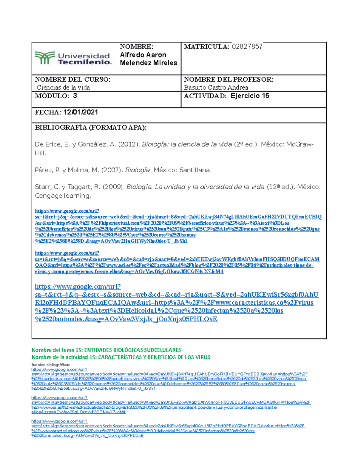 Ejercicio 15 - hthth - NOMBRE: Alfredo Aaron Melendez Mireles MATRICULA ...