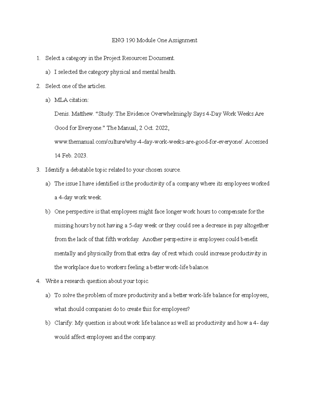 ENG 190 Module One Assignment - ENG 190 Module One Assignment Select a ...