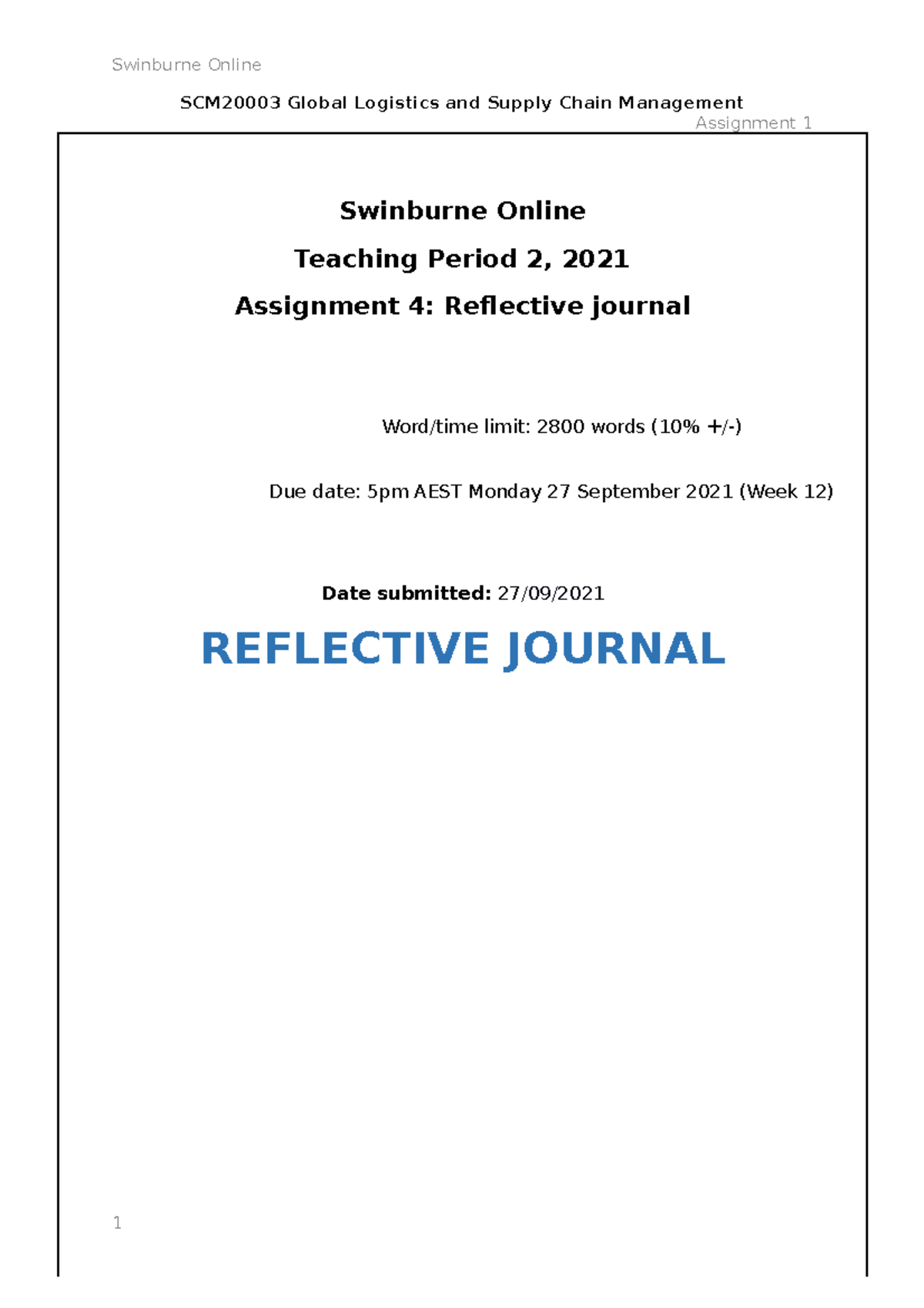 Reflective Journal-Global Logistics and Supply Chain Management SCM20003-70c5-4628-a406 ...