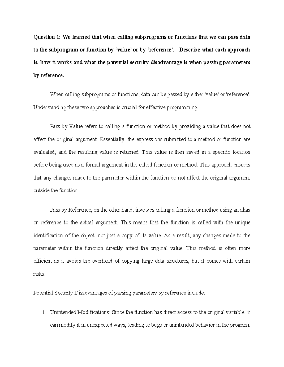 CS4404 DF4 - Question 1: We learned that when calling subprograms or ...