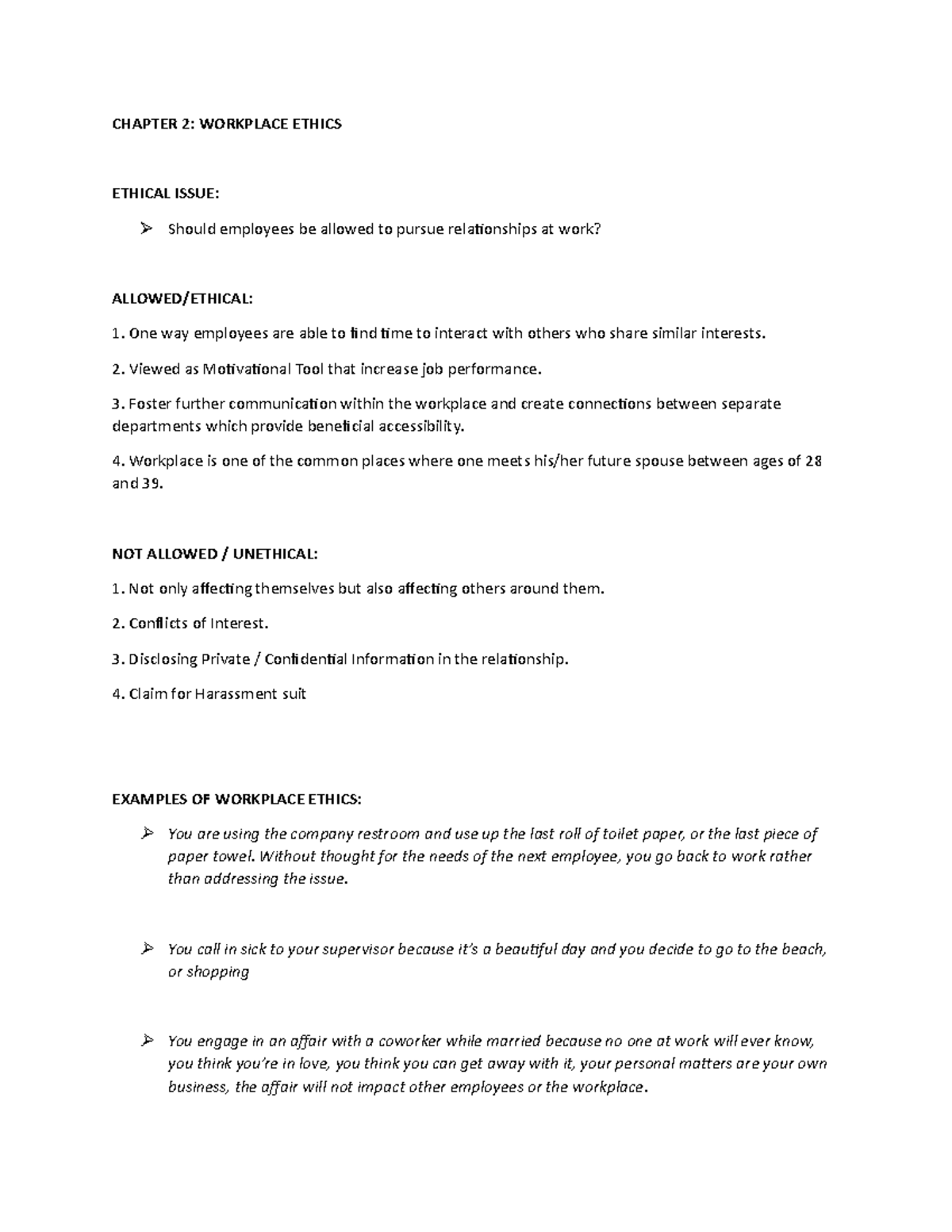 Chapter 2 - Workplace Ethics - business ethics - DHVSU - Studocu