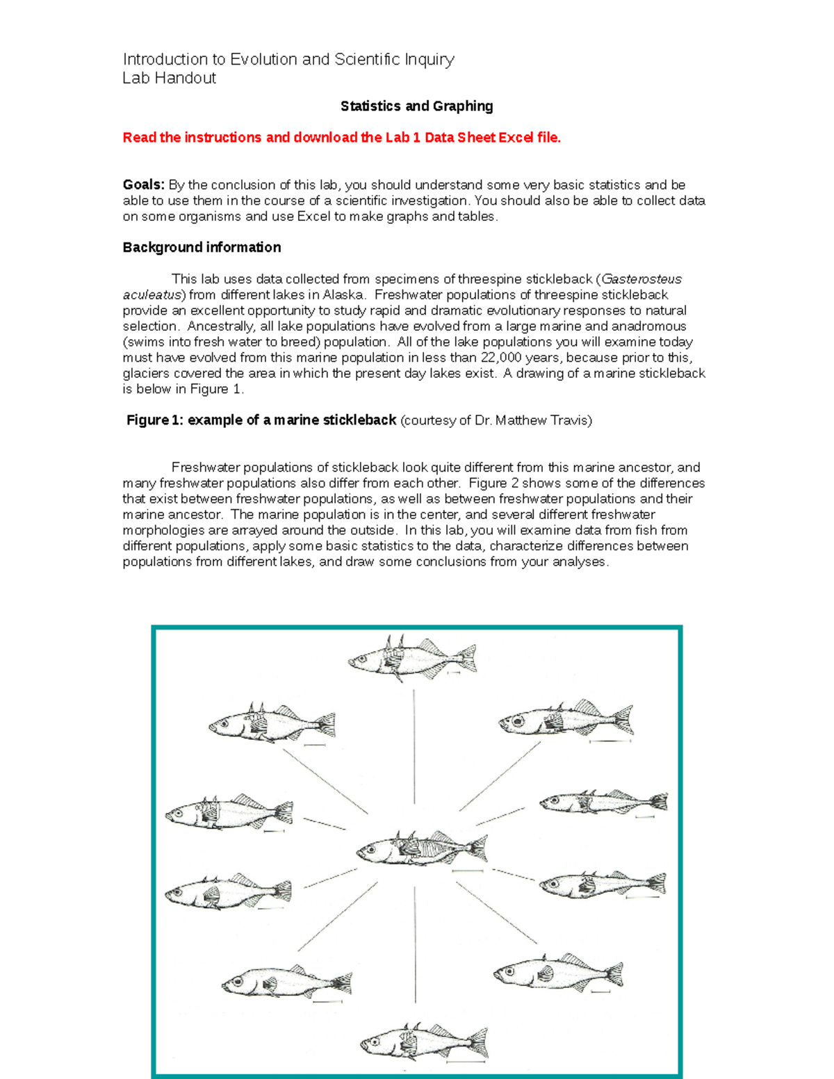 Shah Lab1Stickleback Stats - Lab Handout Statistics and Graphing Read ...