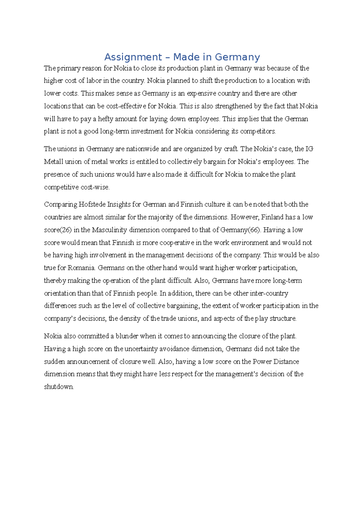 Made in Germany case analysis about Nokia - Assignment – Made in ...