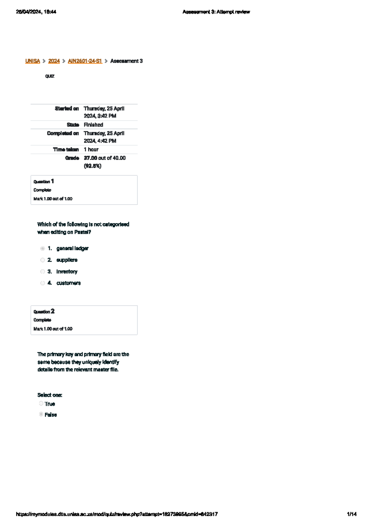 Ain number 3 - AIN2601 - Studocu