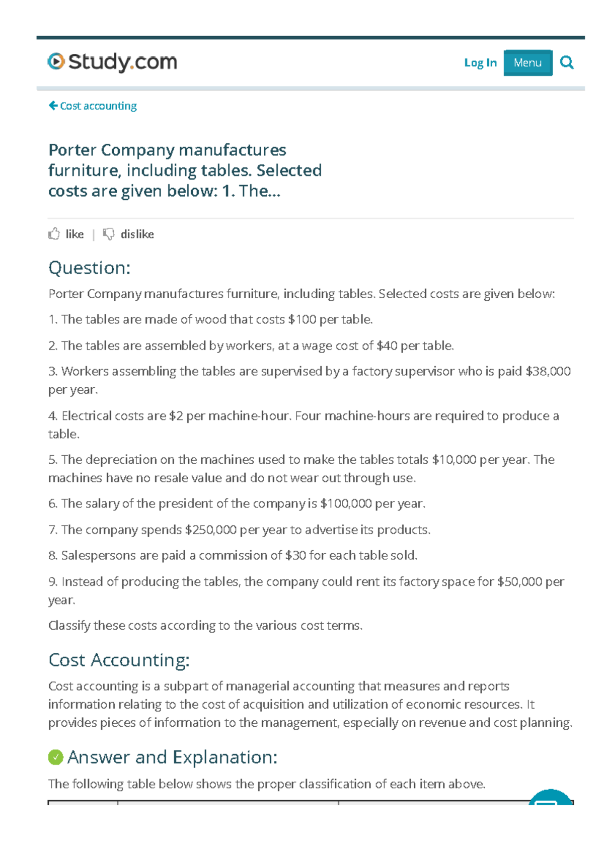 Math1 - Accounting Math - ####### ï Cost accounting Porter Company ...