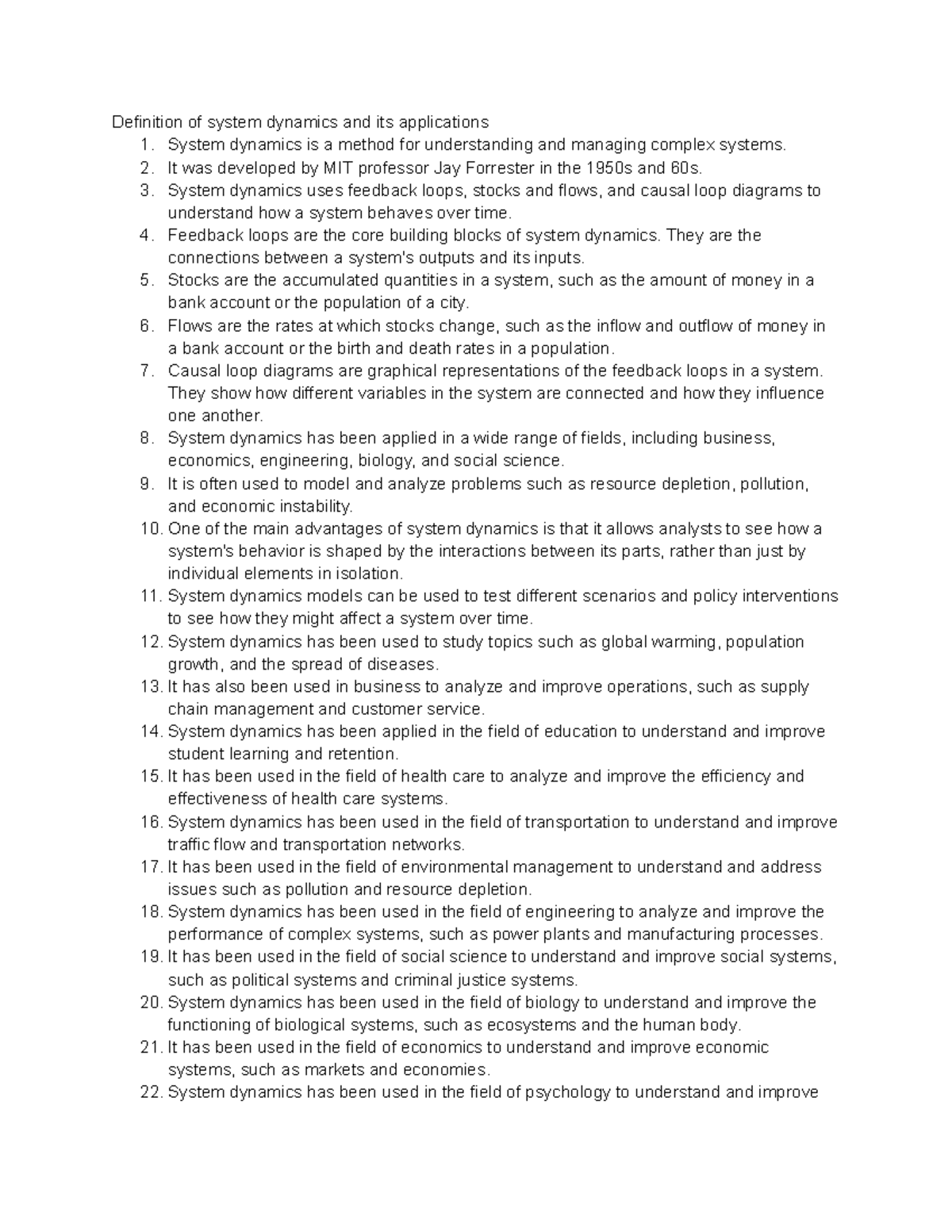 Definition of system dynamics and its applications - System dynamics is ...